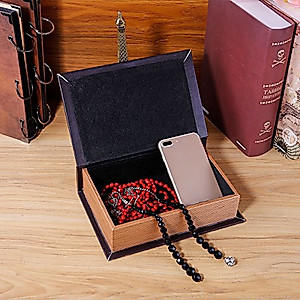 WaaHome Faux Book Box Antique Wooden Leather Jewelry Keepsake Boxes Set with Floral Decoration,Set of 2