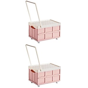 DOITOOL 2pcs Collapsible Milk Crates Stackable Utility Crates Stackable Crates Moving Bins with Lids Utility Cart Outdoor Toys Foldable Crate Shopping Plastic Folding Basket Camping
