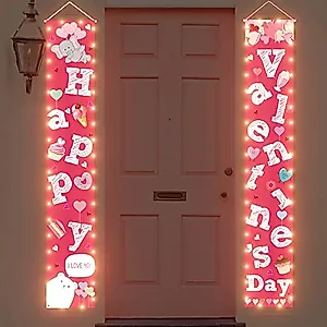 90shine 2PCS Valentines Day Decorations Lighted Banners - Valentine Door Porch Signs Heart Love Hangings Wall Decor Party Supplies(Not Batteries Included)