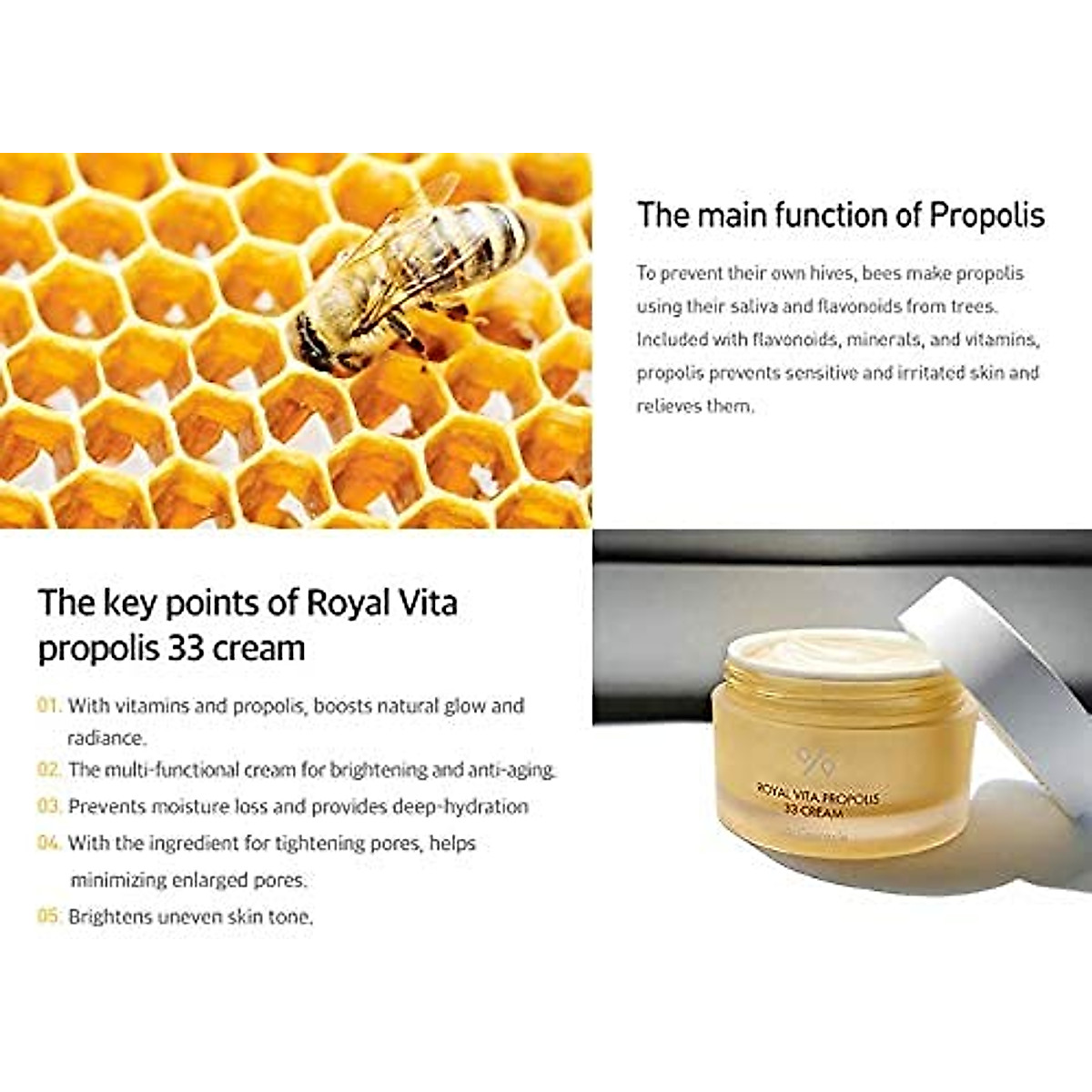 Dr.Ceuracle Royal Vita Propolis 33 Cream (50ml / 1.69 fl. oz.) - Ultimate Glow and Nourish Cream for Radiant Skin, Vitamin, Propolis, Royal Jelly Extract