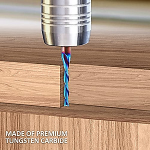 HQMaster Spiral Router Bits Down Cut 1/4 inch Shank Solid Carbide Nano Blue Coated Spiral Downcut CNC Bits End Mill for Wood Cut Carving Engraver (1/8" Cutting Diameter)