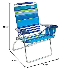Rio Beach 17" Extended Height 4 Position Folding Beach Chair, Cup Holders|Arm Rest|Foldable, Aluminum, Blue/White/Green