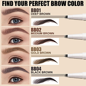 FOCALLURE FLUFFMAX TINTED Liquid Eyebrow Pen, Eyebrow Microblading Pen with a Micro-Fork Tip Applicator, Long-Lasting, Smudge-Proof, Creates Natural Looking Brows, GOLD BROWN