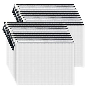 AUSTARK 20 Pcs Zipper File Bags, Plastic Mesh Pouch, Board Game Storage Bag, Waterproof Bags for Office School (A3 Size 16.9''x12'', White and Black)