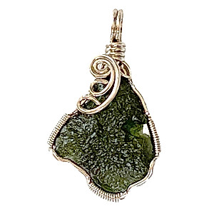 Wire Wrapped Moldavite Pendant | Small Size 25-30mm, green