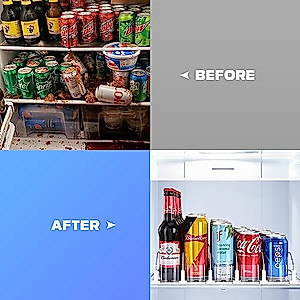 LAKIX Drink Organizer for Fridge, Self-Sliding soda Can Dispenser for Refrigerator and Adjustable Width, 12oz to 20oz holds 25+ Cans(5 Rows, 38 CM)