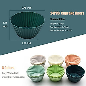 Reusable Silicone Cupcake Baking Cups 24 Pack, 2.75 inch Silicone Baking Cups, Non-stick Muffin Cupcake Liners for Party Halloween Christmas, Easy Clean Pastry Muffin Molds（Multicolor）