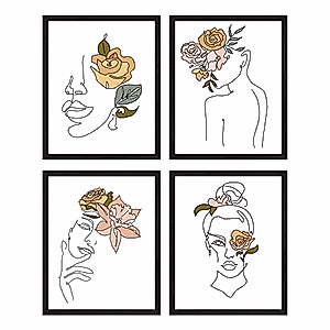 Woman Wall Art Fashion Wall Art Bathroom Artwork For Wall, Line Art Wall Decor Woman Silhouette Wall Art Line Drawing Wall Art Abstract Woman Wall Art, Feminine Wall Art - Set of 4 (8x10") UNFRAMED