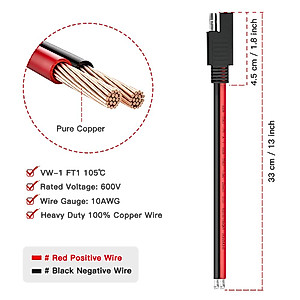 ELECTOP 10AWG SAE Connector Extension Cable, SAE Quick Connector Disconnect Plug SAE Power Automotive Extension Cable Solar Panel Cable Wire(2 Pack)