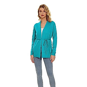 Satuun Women's Casual Open Front Lightweight Cardigan Long Sleeve Breathable Soft Drape Duster Indigo Blue