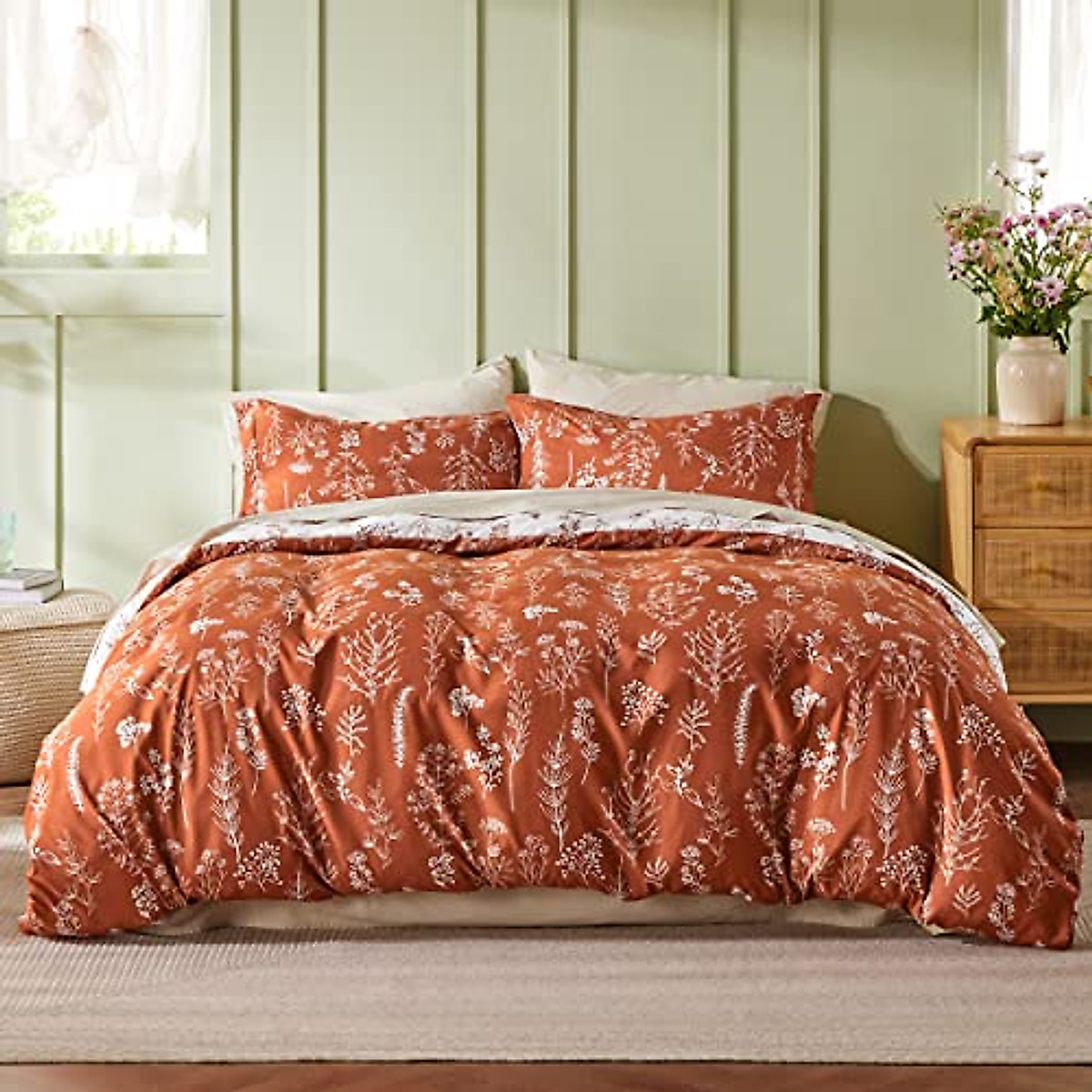 Bedsure California King Comforter Set - Terracotta Comforter, Cal King Bed Set, Cute Floral Cali King Bedding Set, 3 Pieces, 1 Soft Reversible Botanical Flowers Comforter and 2 Pillow Shams