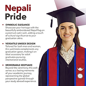 Vision Wear - Nepal Flag Graduation Sash/Stole - Majestic Cultural Emblem - Celebrate Your Heritage - Nepali Pride & Honor Sash