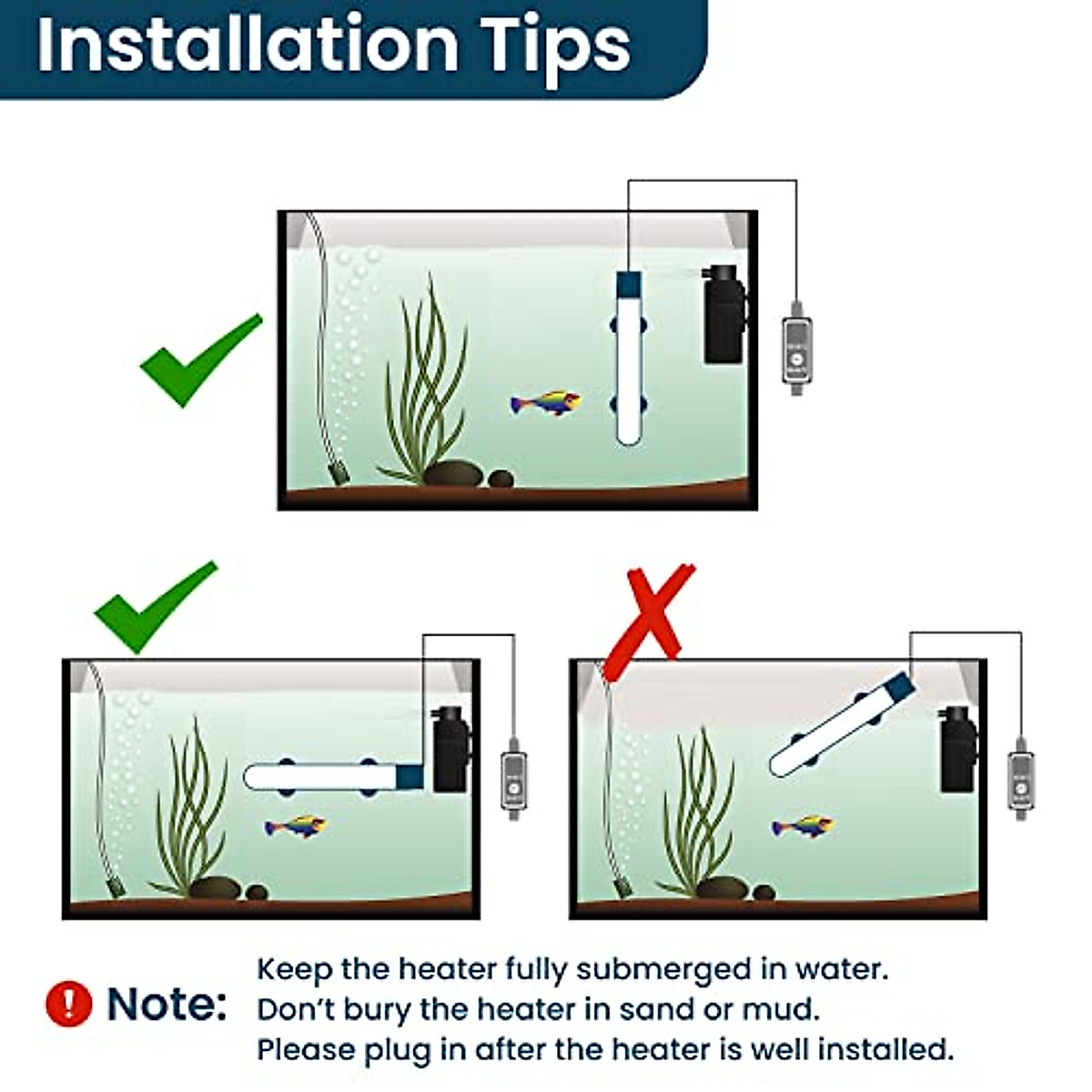 MQ Submersible Aquarium Heater, 200-500W LED Display Fish Tank Heater with External Thermostat Controller and Thermometer Sticker, Auto Thermostat for Tank 30-80 Gallon (500W for 70-80 Gallon Tank)