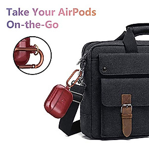 Airpods Pro Case Leather, Protective Airpods Case Cover for Apple Airpods 3, Genuine Leather Case for Airpods Pro with Keychain [Front LED Visible] Headphone Cases for AirPods Pro Charging Case