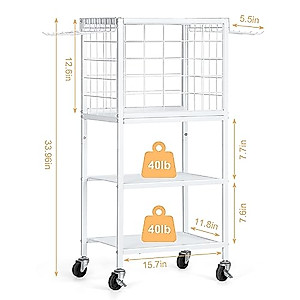 Home Gym Storage Rack, Workout Equipment Storage, Weight Rack for Dumbbells, Yoga Mat Storage Rack, Exercise Equipment Storage with Hooks Gym Organizers with Wheels for Yoga Block, Resistance Band, White