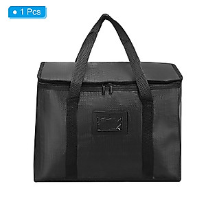 PATIKIL 16.9"x11"x12.2" Insulated Reusable Grocery Bag, Food Delivery Insulated Cooler Tote Bag with Zipper/Clear Card Slot Collapsible for Hot Cold Transport Shopping, Black
