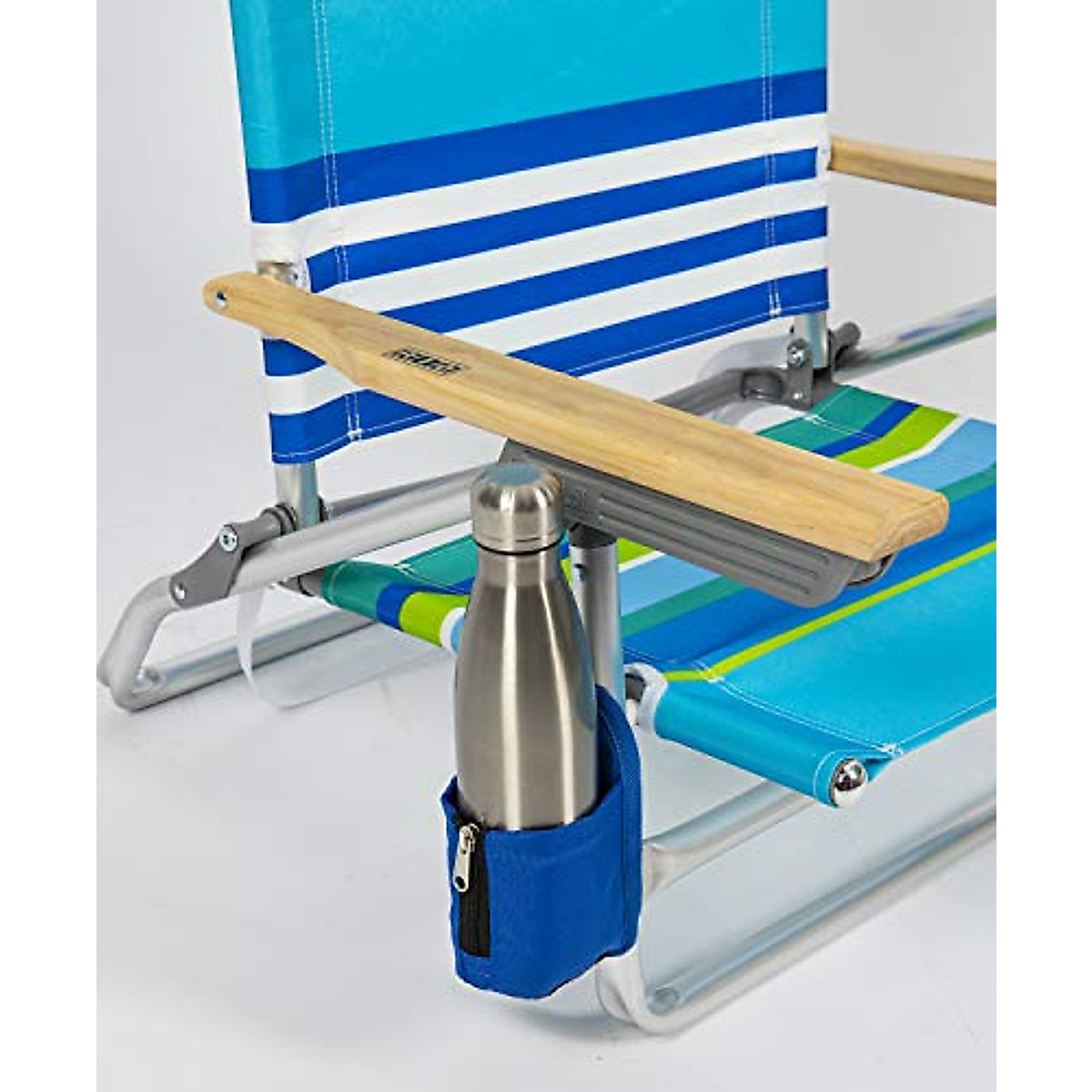 RIO beach Classic 5-Position Lay-Flat Folding Beach Chair, 30.8" x 24.75" x 29.5", Cool Blue Stripes