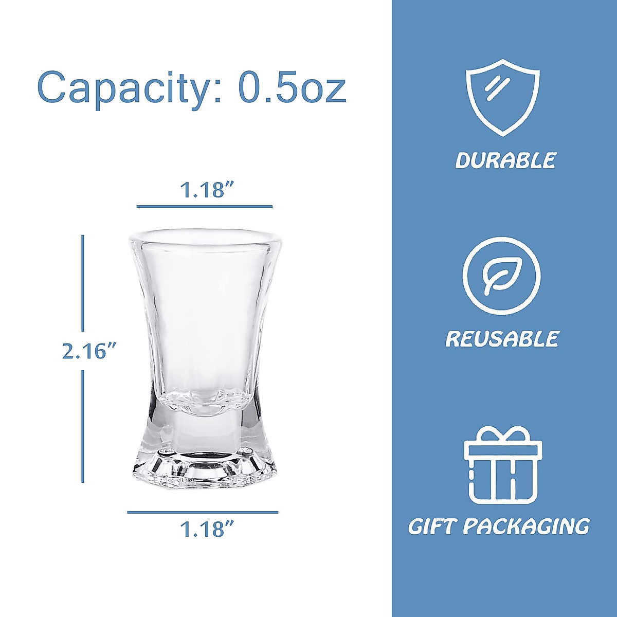 Jaepsing Shot Glasses, 0.5oz Heavy Base Shot Glass Set of 6/Cute Shot Glasses/Clear Shot Glasses/Cordial Glasses/Perfect for Spirits