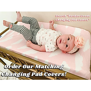 BaeBae Goods Premium Crib Sheets for Baby Girls, 4 Pack, Soft and Breathable Jersey Knit Fitted Sheet Set, Pink and White, Cute Girls Nursery Mattress Bedding, Universal Fit