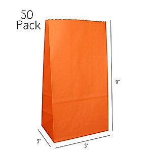 Party Favor Bag - 50 Pack Kraft Paper Lunch Bags - 5"x3"x9" (Orange)
