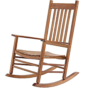 MAMIZO Wooden Rocking Chair Outdoor with High Back,Rocking Chair Indoor Oversized Easy to Assemble for Garden,Lawn, Balcony, Backyard,Porch,Wooden Rocking Chair,Porch Rocker（Teak Brown）