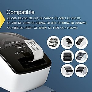 BETCKEY - Compatible Continuous Label Replacement for Brother DK-2205 (2-3/7" x 100'), Use with Brother QL Label Printers [10 Rolls/ + 2 Reusable Holder Frames]