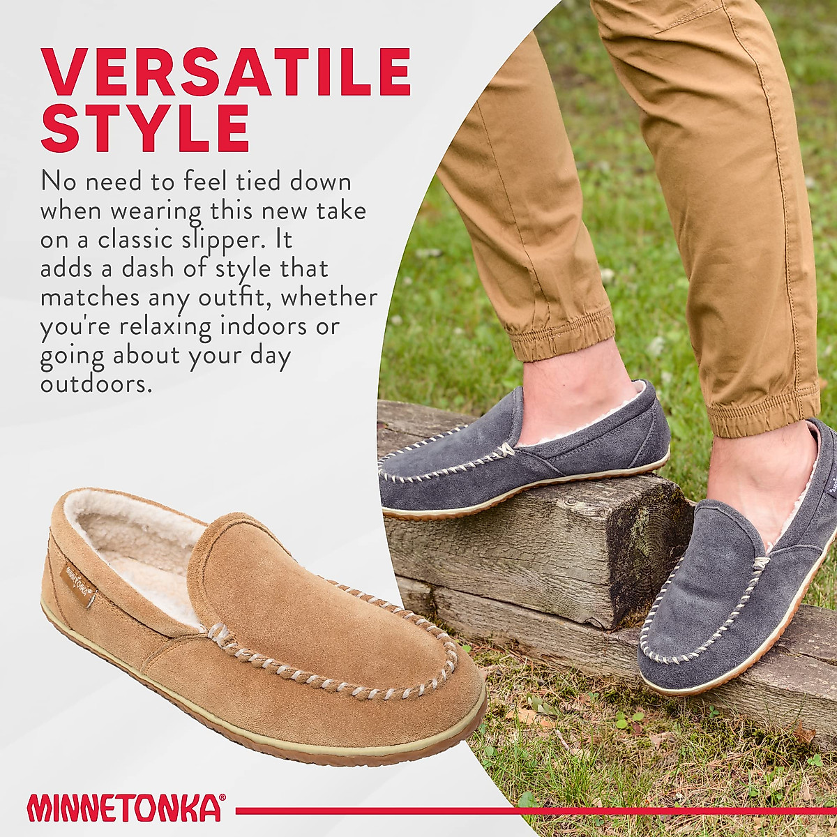 Minnetonka Mens Tilden Moccasin Slippers, Cinnamon, Size 11