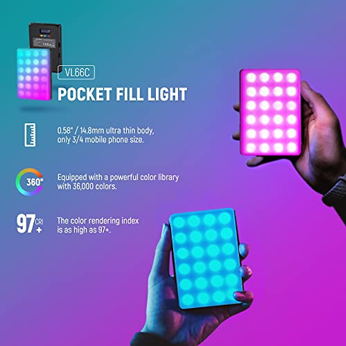 NEEWER RGB LED Light for Phone with Phone Holder & Light Clip, Dimmable CRI 97+ 3 Modes Phone Light, Built in 2000mAh Battery for Tablet/Laptop/Video Conference/TikTok/Selfie/Vlog/Live Stream, VL66C