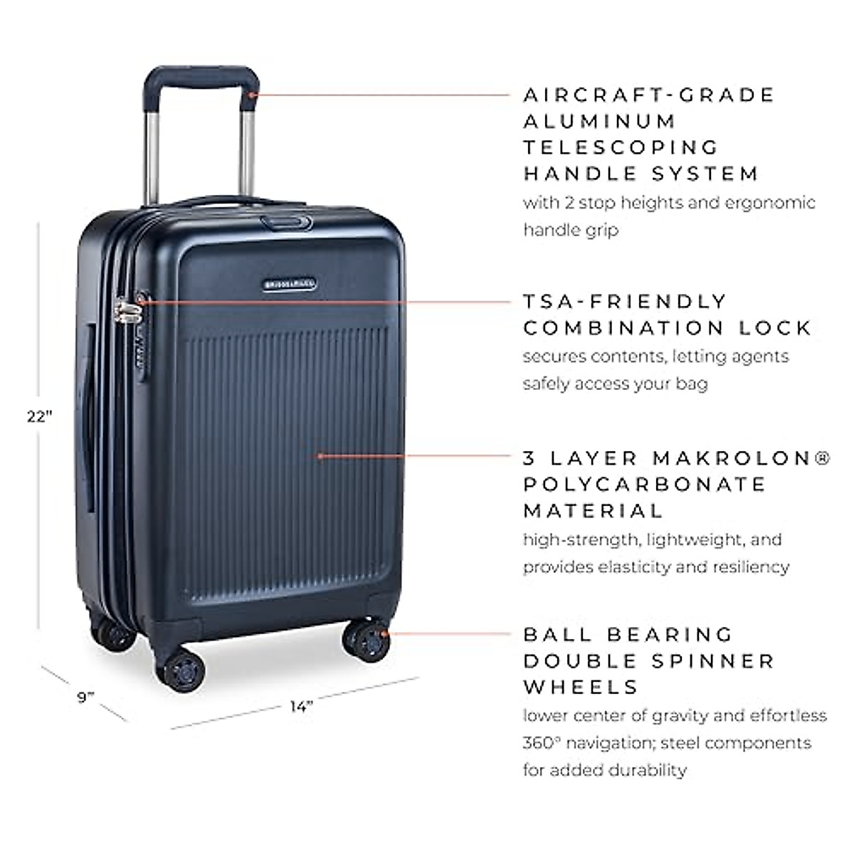 Briggs & Riley Sympatico Hardside Domestic Spinner Luggage, Matte Navy, 22-Inch Carry-On