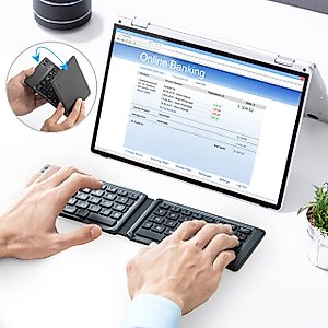 SANWA Foldable Bluetooth Keyboard, Rechargeable Wireless Folding Keypad, Portable & Slim, for Laptop Desktop Computer PC iPad/iPhone Tablet Smartphone, Compatible with MacBook, Windows, Android, iOS