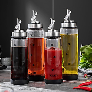 Glass Olive Oil Dispenser Bottle with Stainless Steel Spouts Shatterproof Glass Olive Oil Bottle 350ml Cooking Oil and Vinegar Cruet Bottle Oil Container Carafe for Kitchen
