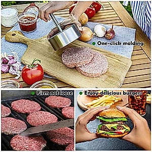 Kayzyue Adjustable Burger Press Stainless Steel Hamburger Patty Maker Non Stick Burger Maker Smash Burger Mold for Veggie Meat Beef Pork Lamb Cheese Halal BBQ Barbecue Grill - with 100 Wax Paper