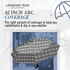 London Fog Mini Rain Umbrella, Manual Folding Umbrella, Windproof, Lightweight and Packable for Travel, Full 42 Inch Arc, Houndstooth