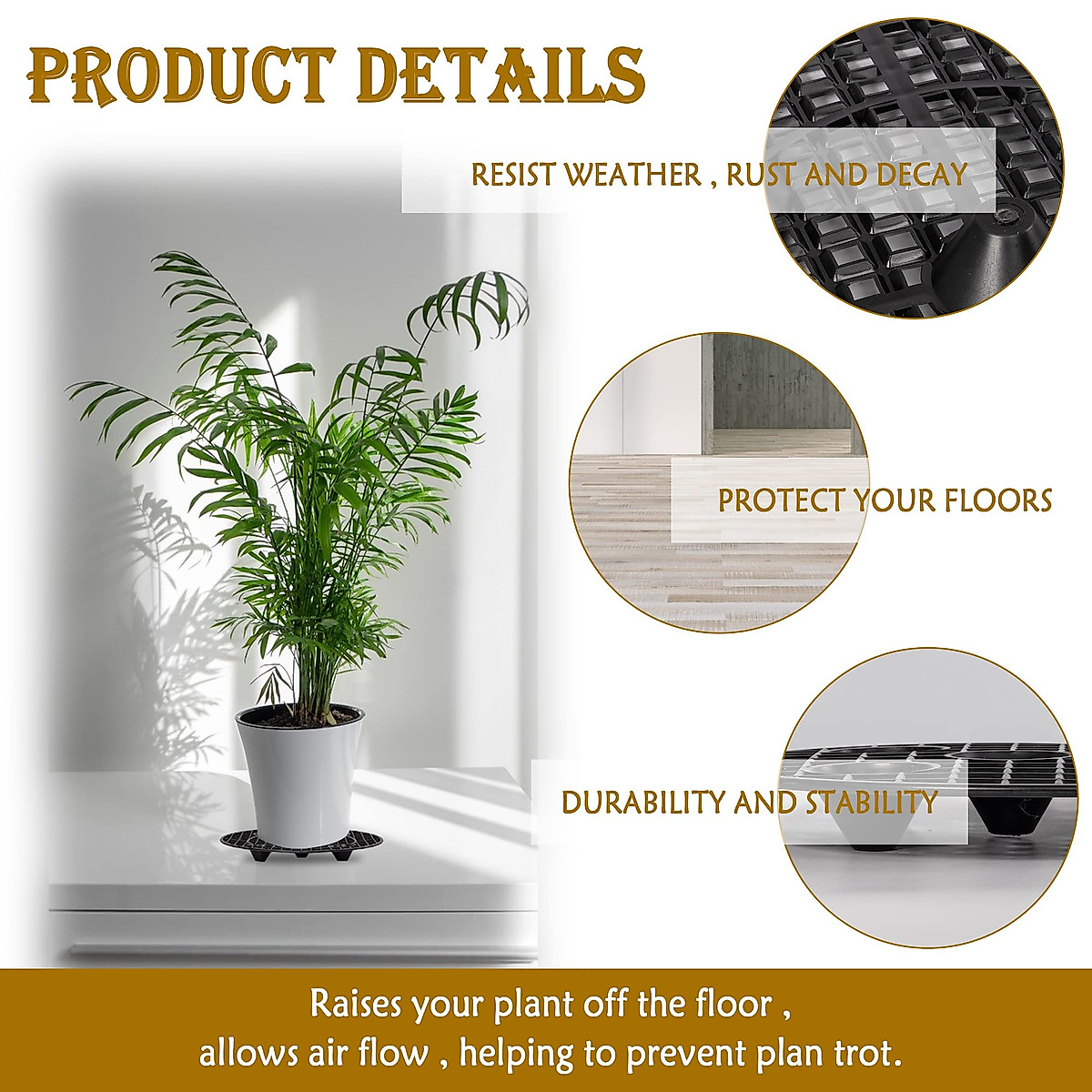8Pcs Plant Stand Indoor Outdoor, Plant Level Pot Elevator- 2 Size Plant Riser Holder Plastic Floor Protector Plant Trivet, Heavy Planter Holder for Prevent Rot and Damage on Patio & Deck(7.9"&11.8" )