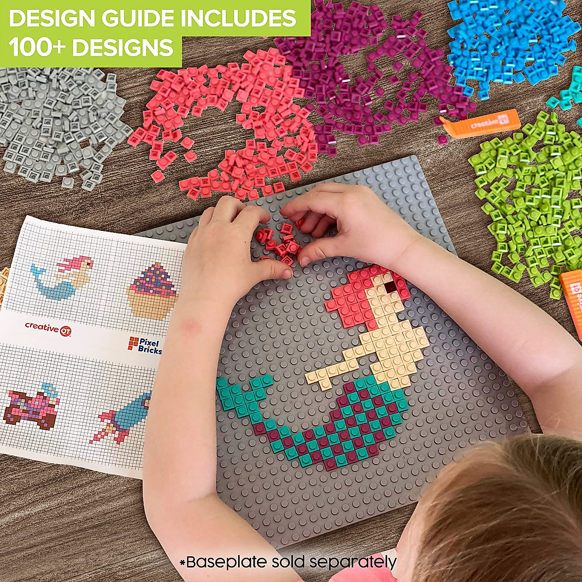 Creative QT 1600 Pieces Plate 1x1 Bricks, Pixel Mosaic Kit, 8 Colors Classic Building Bricks with 2 Quick Removal Tools, Nano Blocks Art with Design Guide, STEM Building Toy