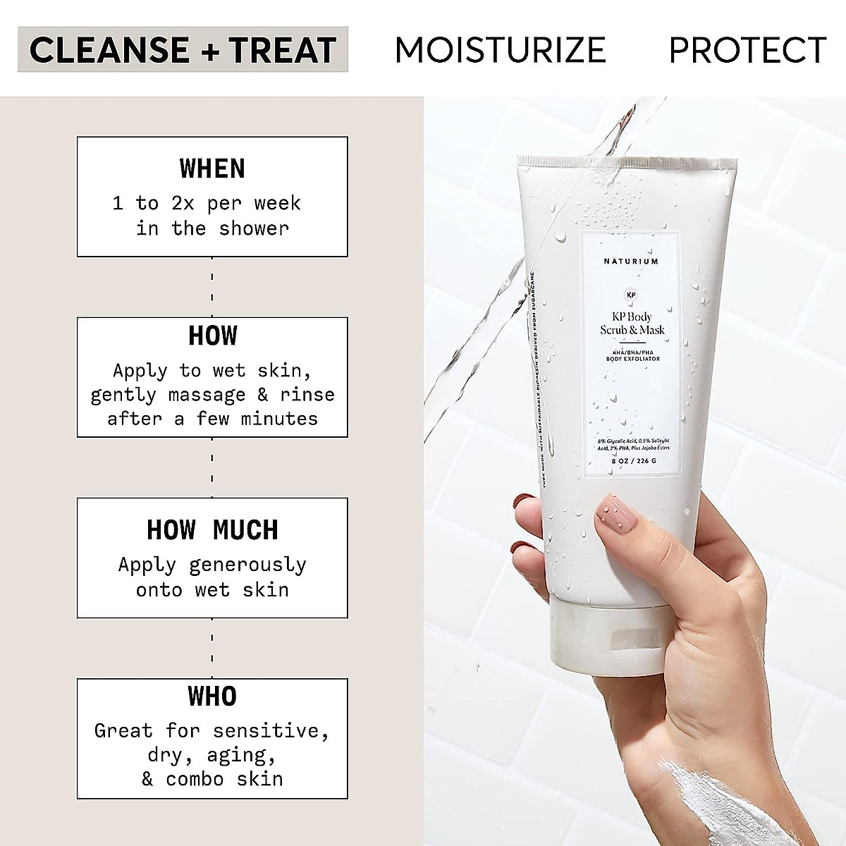 Naturium KP Body Scrub & Mask for Keratosis Pilaris, Bump Eraser Shower Scrub & Exfoliator for Skin, 8 oz