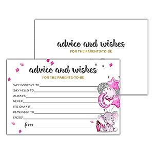 Yuansail Pink Elephant Advice And Wishes Cards For The Parents-To-Be, Baby Advice Cards For New Parents, Baby Shower Party Game,Decorations Party Supply，25 Cards(bb007-JYK 005)
