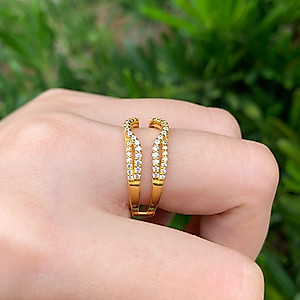 SHELOVES Womens Sterling Silver Yellow Gold Ring Enhancers Round White AAAAA CZ Infinity Guard Ring Sz 7