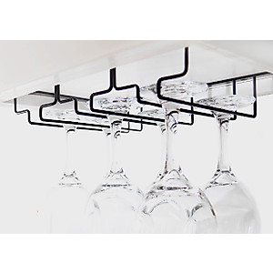 Wine Glass Rack - Under Cabinet Stemware Wine Glass Holder Durable Glasses Storage Hanger Metal Organizer for Bar Kitchen UPGRADED DESIGN Black (3 Rows)