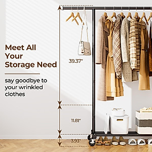 HYSEYY Portable Clothing Clothes Garment Rack Wheels,46.5" L Sturdy Clothing Racks for Hanging Clothes, Metal Wardrobe Closet Rack Clothes Storage Organizer for Coats, Shirts, Dress,Black