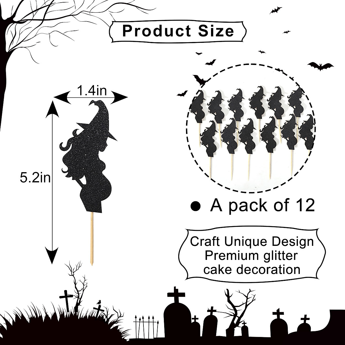 12pcs Halloween Witch Baby Shower Cupcake Toppers - Cauldron Witch Gender Reveal Party Decorations, Halloween Boy or Girl Cupcake Toppers