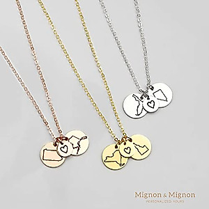Best Friend Necklace Personalized Friendship Gifts Women Handmade Jewelry Long Distance Couple Mother's Day Gift for Mom State Charm Mother Daughter Matching Necklaces Birthday Family Gifts -CN-LDS