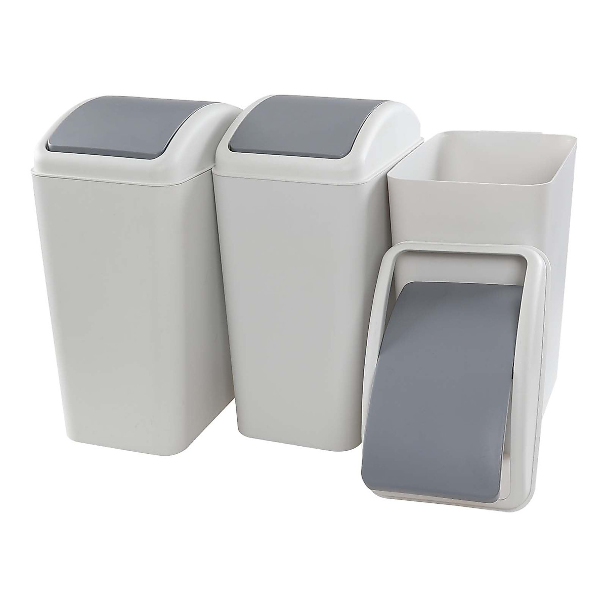 Fiazony 3-Pack 4 Gallon Plastic Trash Can, Garbage Can with Swing-top Lid, Gray