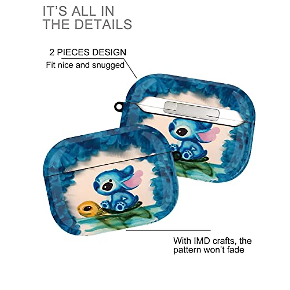 Tortoise Airpods Pro Case - Protective Hard Case Cover Skin Portable & Shockproof Women Girls with Keychain for Apple Airpods Pro Charging Case (Stitch/Turtle)