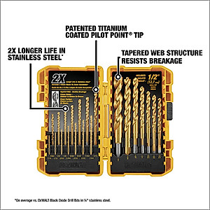 DEWALT DG5543 16 in. 33 Pocket Tool Bag + DEWALT Titanium Nitride Coated Drill Bit Set, Pilot Point, 21-Piece (DW1361)
