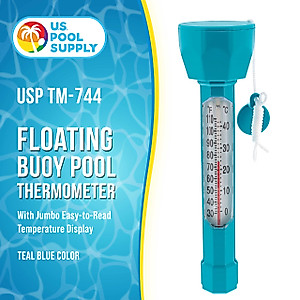 U.S. Pool Supply Floating Buoy Pool Thermometer with Jumbo Easy-to-Read Temperature Display, Teal Blue, Tether String - Measures Water Up to 110° F & 40° C - Swimming Pools, Spas, Hot Tubs, Ponds