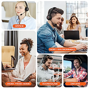 Delton Noise Canceling Bluetooth Computer Headset with Charging Dock, Wireless Headset for Laptop/PC/iMac/Tablet/Smartphones, Compatible with MS Teams, Zoom, Google Meet, Slack and More - Black