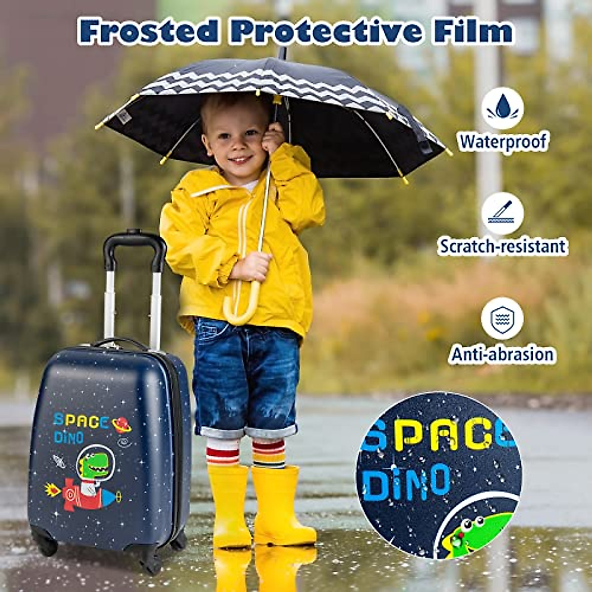 Olakids Kids Luggage Set, 16’’ Carry on Suitcase and 12’’ Travel Backpack with Rolling Spinner Wheels for Boys Girls, 2 Pcs Trolley Case Gift for Children Toddlers (Space Dinosaur)