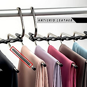 Closet Organizers and Storage, Magic Pants Hangers for Space Saving, Pant Hanger Rack Organizer Use for Scarf Jean Skirt ( 2-Pack with 10 Stainless Steel Clips ) (Black)