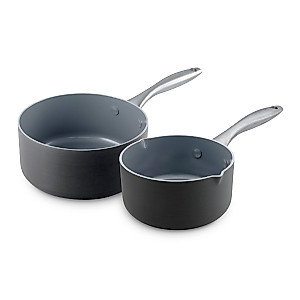 GreenPan Lima 1QT and 2QT Ceramic Non-Stick Saucepan Set, Gray - & Lima 8" Ceramic Non-Stick Open Frypan, Gray - CW0002858